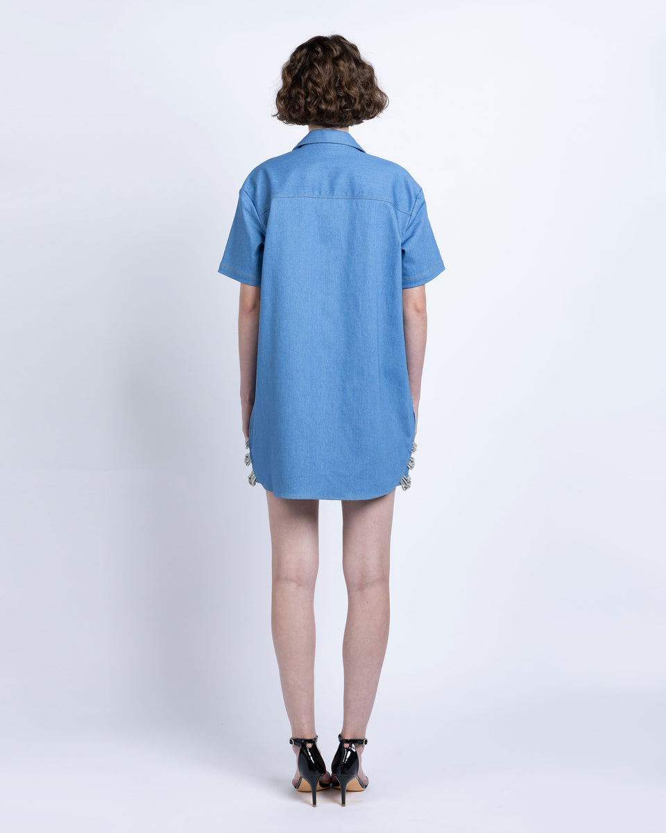 DISAYA | Denim Dress with Crystal Macrame Accents