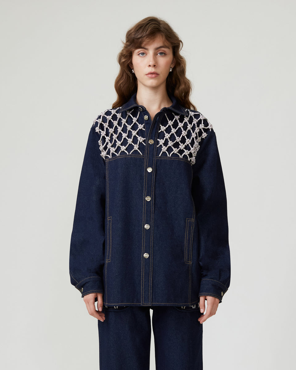 DISAYA | Denim jacket crystal Macrame